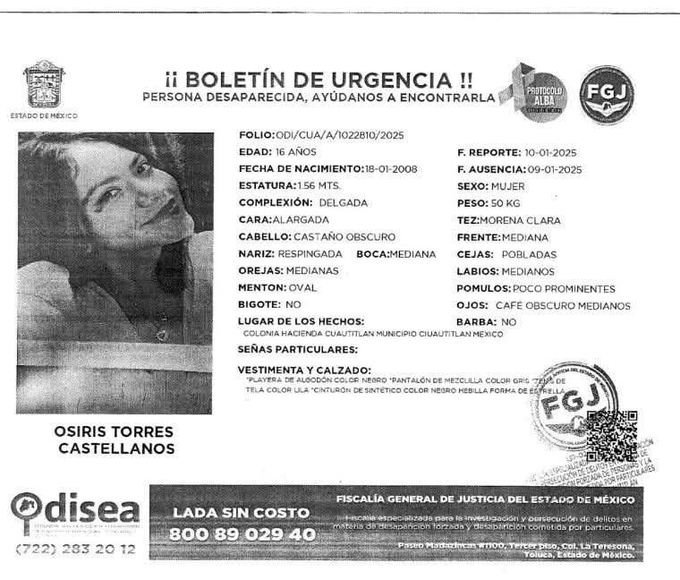 La FGJ emite un Boletín de Urgencia para encontrar a Osiris Torres de ...